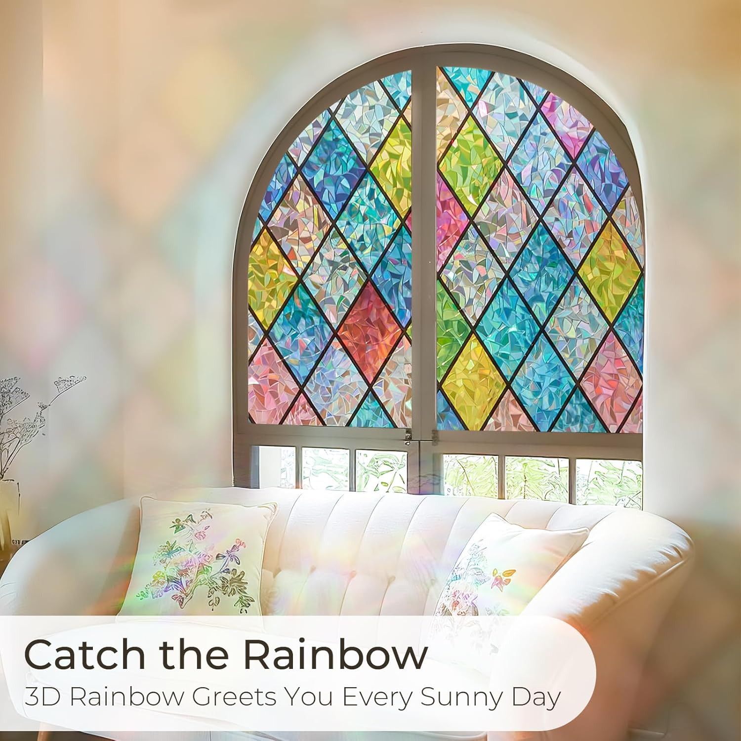 Stained Glass Window Film, Window Films for Privacy 3D Rainbow Window ...