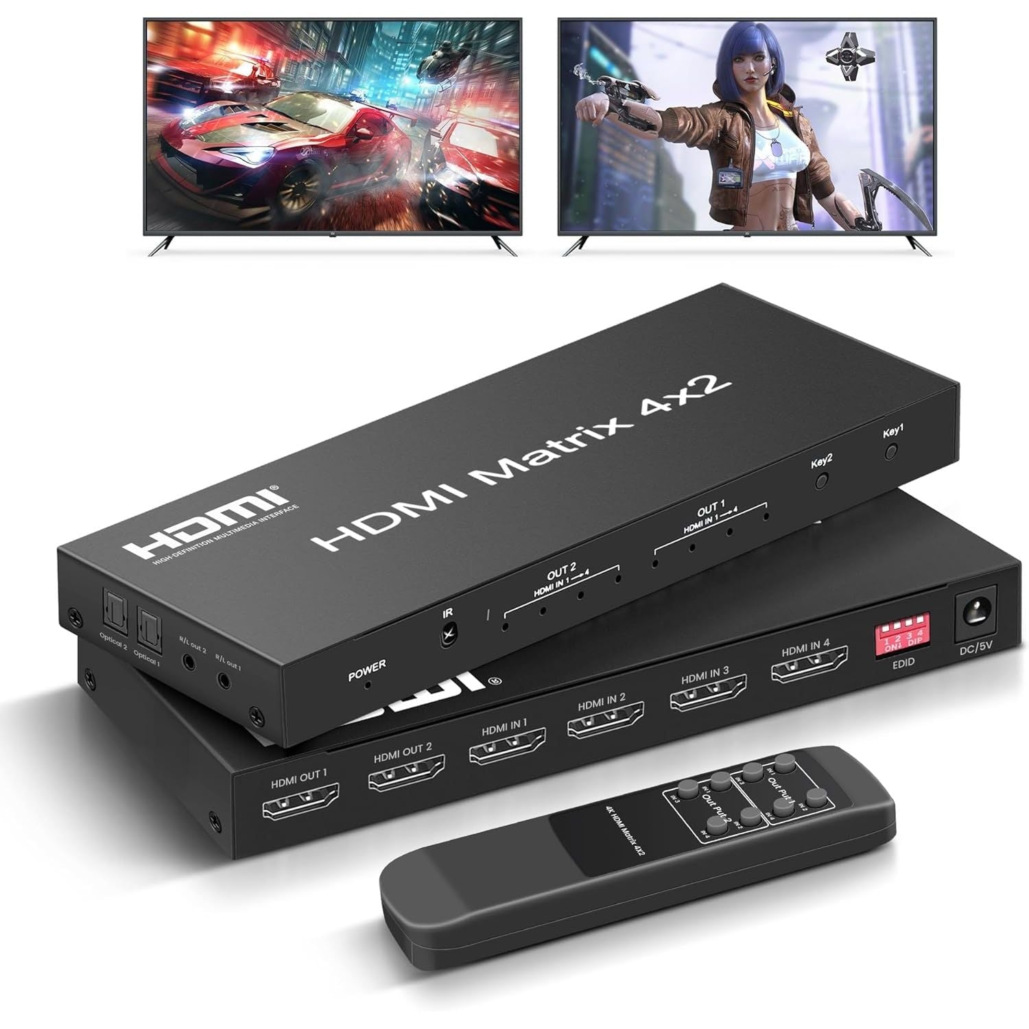 4x2 HDMI Matrix Switch,4 in 2 Out Matrix HDMI Video Switcher Splitter ...