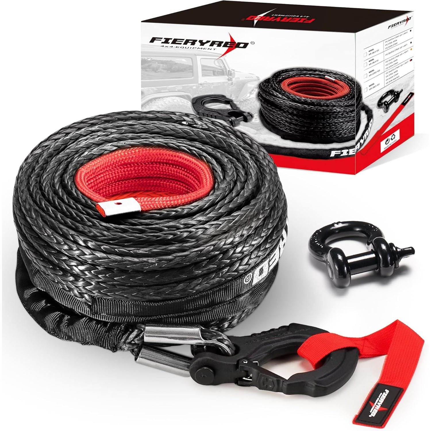 Synthetic Winch Rope Cable Kit 3/8inch 100FT 26500lbs Winch Line Repla ...