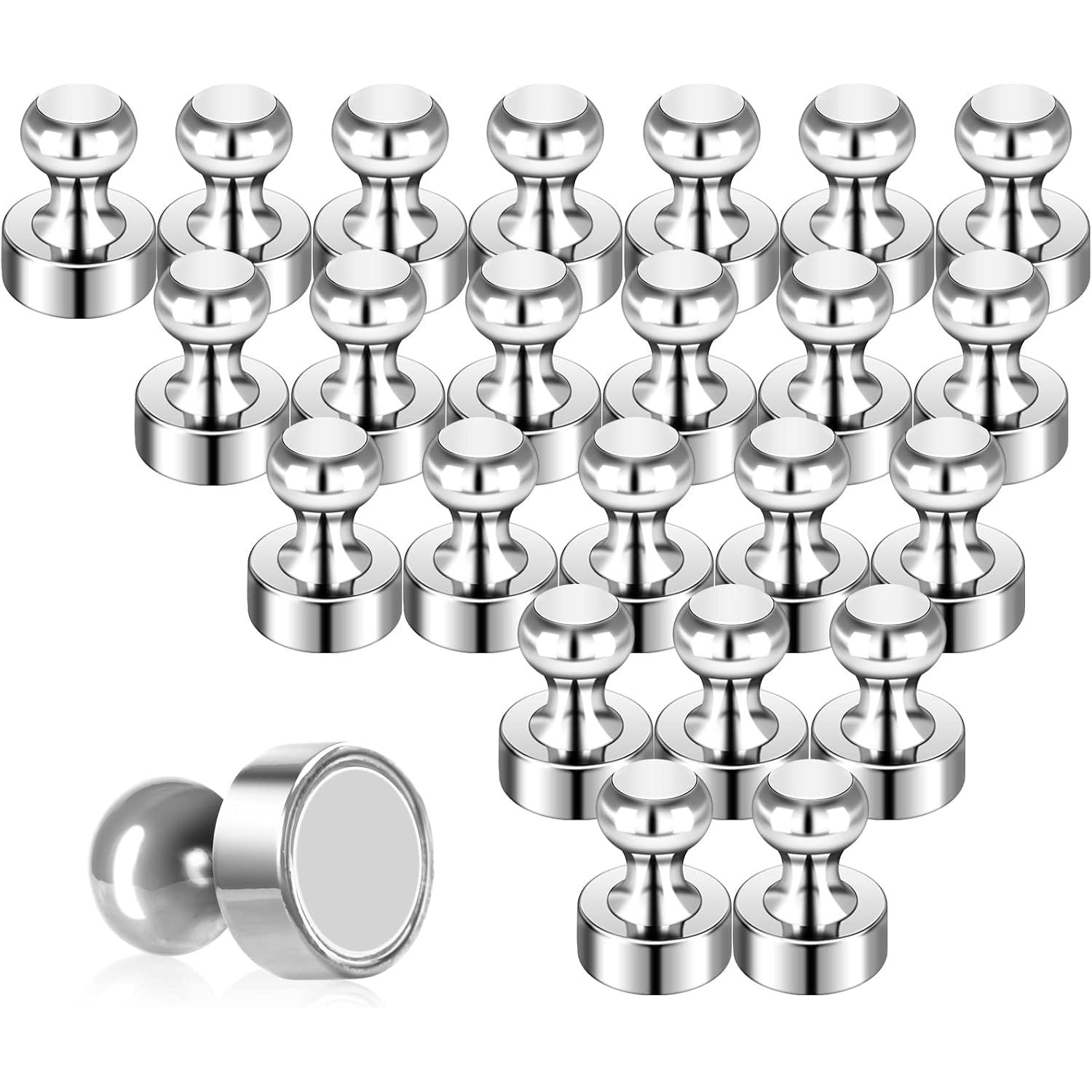Pack of 24 Whiteboard Magnets Strong Fridge Magnets Silver Magnetic Pu ...