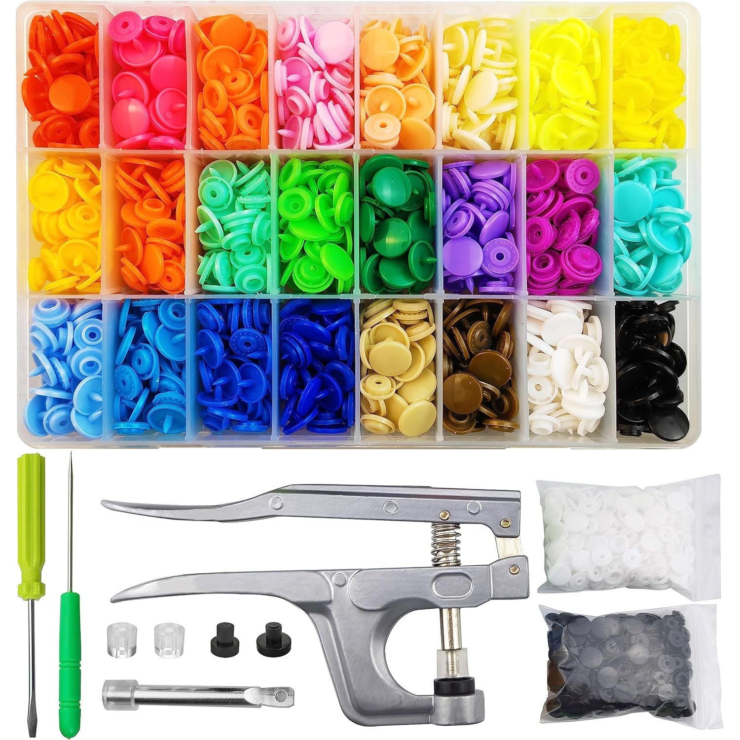 Plastic Snaps with Snap Pliers,460 Sets 24-Colors Plastic Snaps and To ...